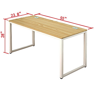 SHW Home Office 55-Inch Large Computer Desk, 24" Deep, White Frame with Oak Top