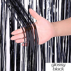Black Fringe Party Backdrop -6.5x6.5ft, Pack of 2 | LILF Black Foil Fringe Curtain Black Backdrop for Party Birthday Photobooth Props Metallic Black Tinsel Streamers for Graduation Parties Decoration
