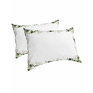 Edwiinsa Green Tropical Plant Pillow Covers Standard Size Set of 2 20x26 Bed Pillow, Summer Watercolor Teal Leaves Plush Soft Comfort for Hair/Skin Cooling Pillowcases with Envelop Closure