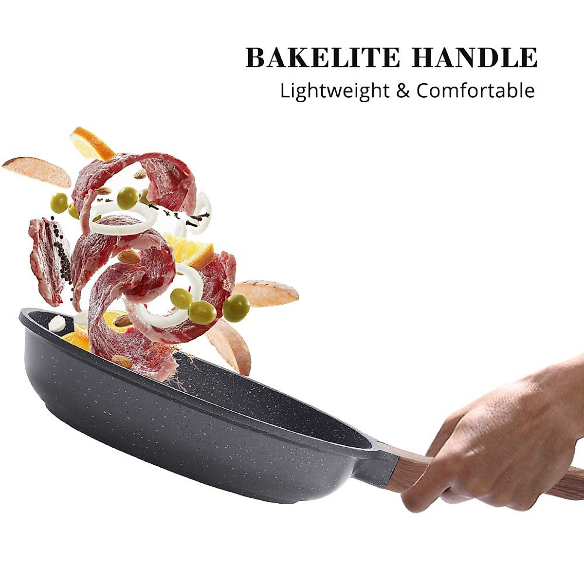 Sensarte Nonstick Frying Pan Skillet, Swiss Granite Coating Omelette Pan, Healthy Stone Cookware Chef's Pan, PFOA Free (8+12.5 Inch)