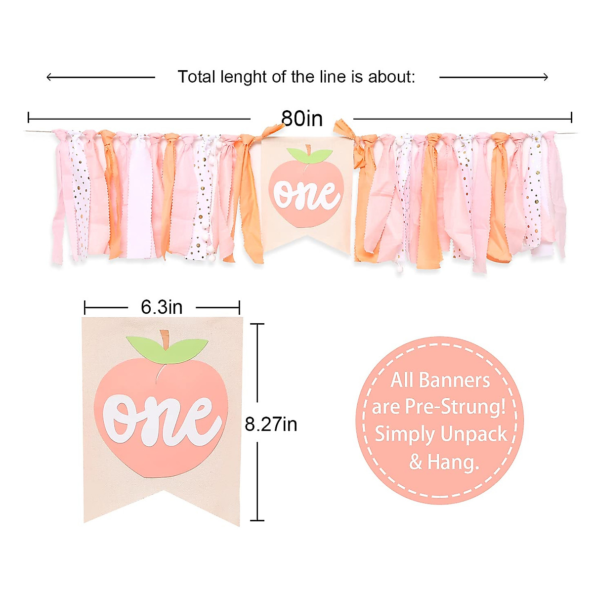 Sweet Peach Highchair Banner for 1st Birthday - Sweet Peach 1st Birthday Banner for Photo Booth Props and Backdrop Cake Smash,Best Sweet Peach Birthday Party Supplies (Sweet Peach One Birthday Banner)