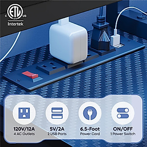 Bestier Gaming Desk with Power Outlet, 71.5 inch LED Computer Desk with Monitor Stand, L Shaped Large Desk with Metal Shelf, Cup Holder & Headset Hooks, Corner Desk for Bedroom 3D Carbon Fiber