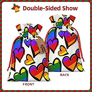Rainbow Colored Gay Pride Heartschristmas Drawstring Gift Bag, Linen Drawstring Gift Bag, Reusable Drawstring Gift Bag, Used For Christmas, Birthday, Wedding Supplies