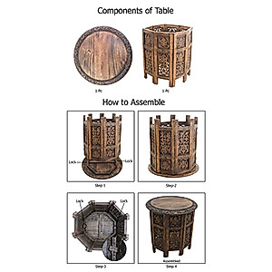 COTTON CRAFT Solid Wood Accent End Table - Hand Carved Vintage Boho Folding Side Table - Small Spaces Entryway Farmhouse Living Room Bedside - No Tools Assembly -18x18 Round - Jaipur Antique Brown