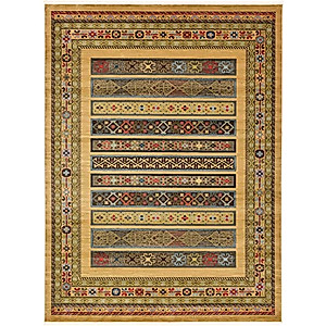 Unique Loom Fars Collection Modern Classic Tribal Inspired Design with Border Area Rug, Rectangular 9' 0" x 12' 0", Tan/Light Blue