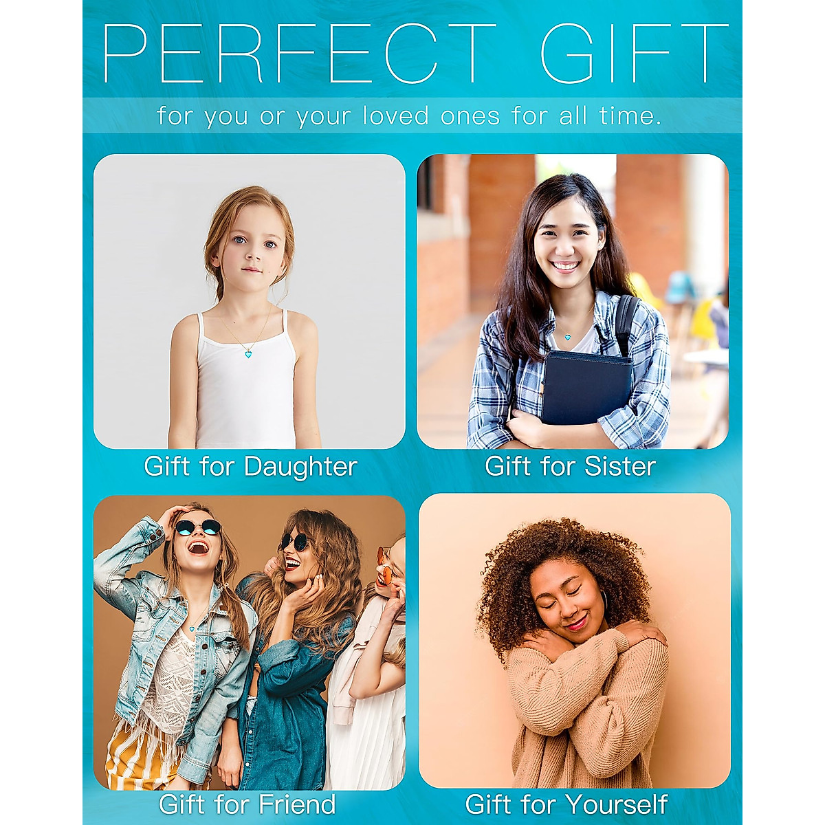 MIDDLUX Gold Heart Necklace, Charm Necklace, March Birthstone Jewelry, March Birthstone Necklace, Aquamarine Necklace, March Birthday Gifts for Women