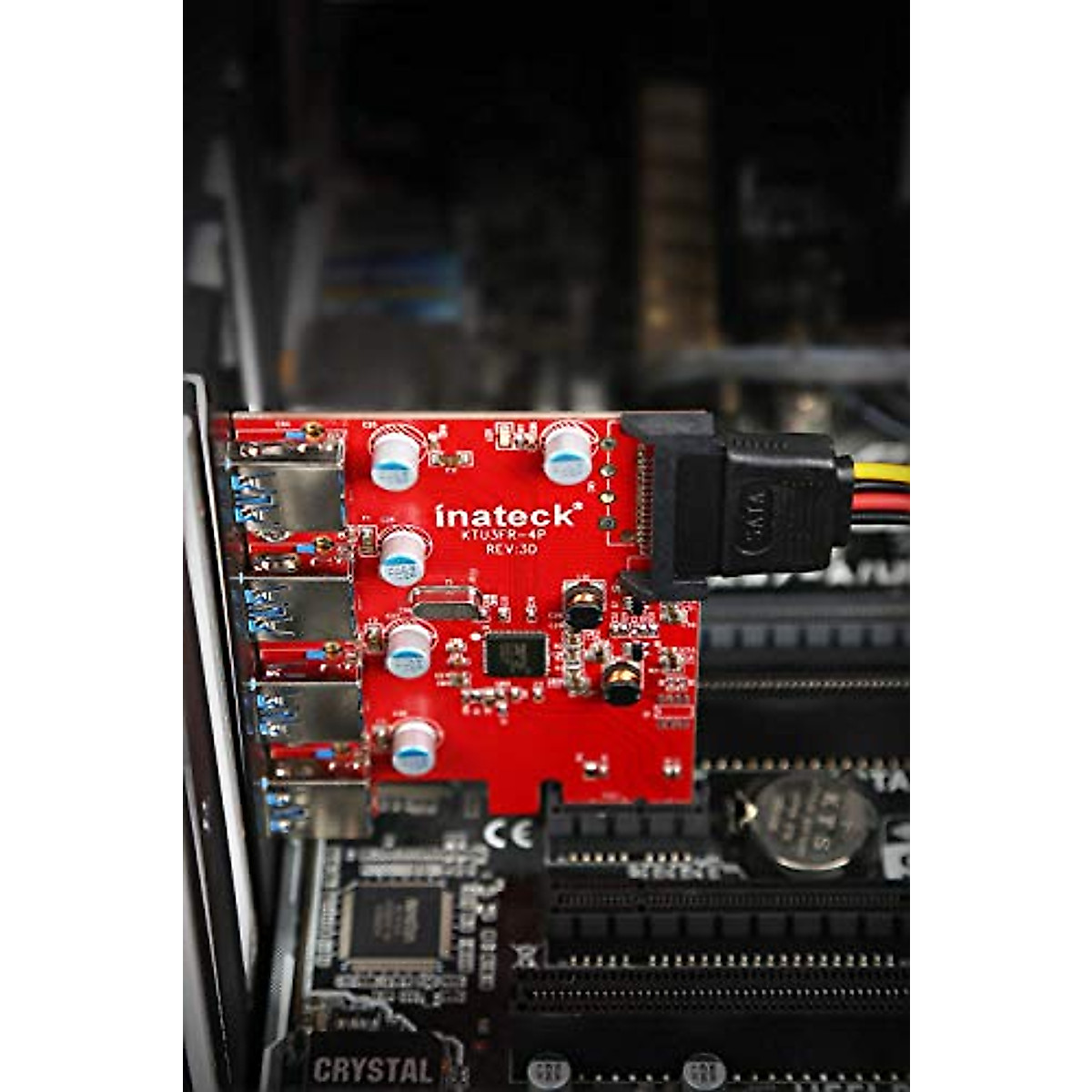 Inateck PCI-e to USB 3.0 (4 Ports) PCI Express Card and 15-Pin Power Connector, Red