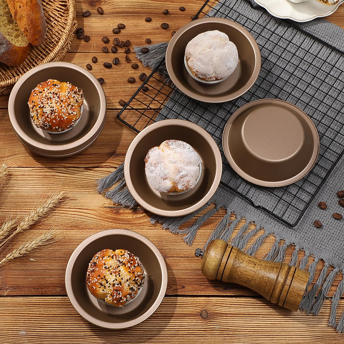 16 Pcs 4 Inch Mini Pie Pan Pie Tins Round Mini Tart Pans for Baking Carbon Steel Mini Pizza Pan Nonstick Pie Plate for Baking Small Bakeware Set for Oven Air Fryer Cake Bread Meat (Champagne)