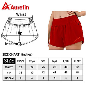 Aurefin High Waisted Athletic Shorts for Women, Womens Plus Size Running Workout Shorts with Liner and Zip Pocket 4 inch Red/M