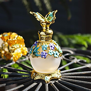 YU FENG Butterfly Flower Glass Perfume Bottle Empty Vintage Decorative Crystal Perfume Vial Scent Bottles for Women Girls(15ml)