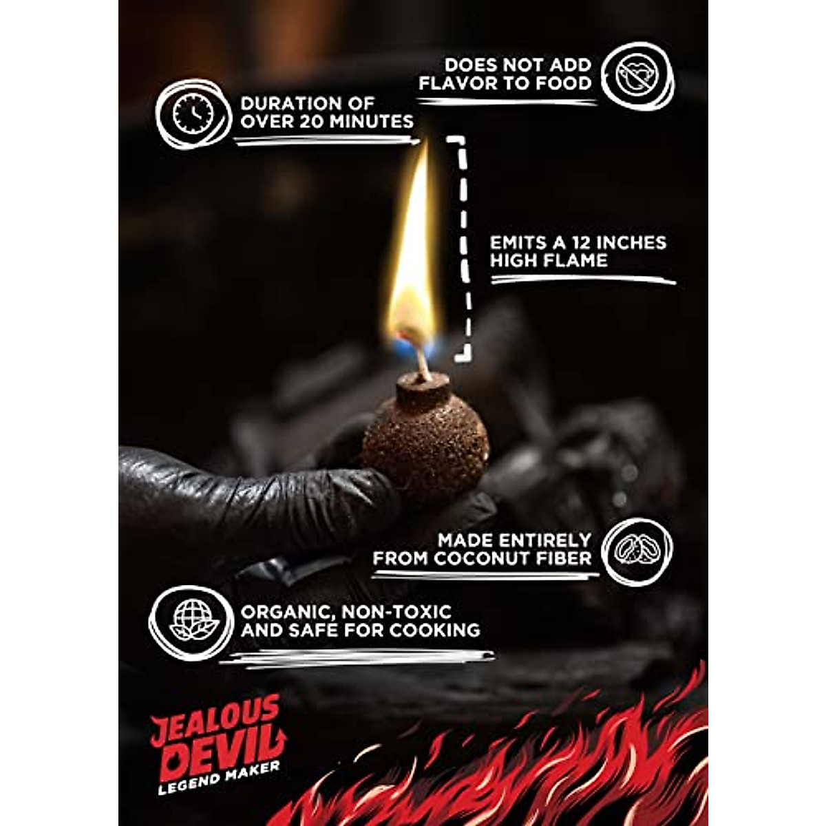 Jealous Devil Boom! Firestarters 8 Pack, 100% Natural Made from Coconut Fiber, No Smoke and Odorless, Waterproof, 20-Minute Long Burn for BBQ Lump Charcoal, Briquettes, Fireplace, Camping and More