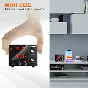 NICE-POWER DC Power Supply Variable 0~30V 0~10A, 3-Digits LED Display Current and Voltage Adjustable 150W Fixed with Encoder DC Bench Power Supply 15V 10A/30V 5A,Electroplating DIY etc DC Power Supply