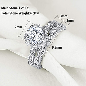 Wuziwen 4Ct Womens Wedding Ring Sets Cubic Zirconia CZ Sterling Silver Wedding Sets for Women Size 7