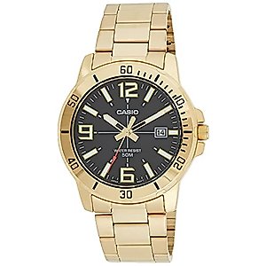 Casio MTP-VD01G-1BV Men's Enticer Gold Tone Stainless Steel Black Dial Casual Analog Sporty Watch