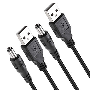 TENINYU USB 2.0 A Male to DC 5.5x2.1mm 5 Volt 24AWG DC Connector Charge Barrel Jack Power Cable Black, 3FT (Max 2.5 Ampere Power Cable, Center PIN Positive),2Pack