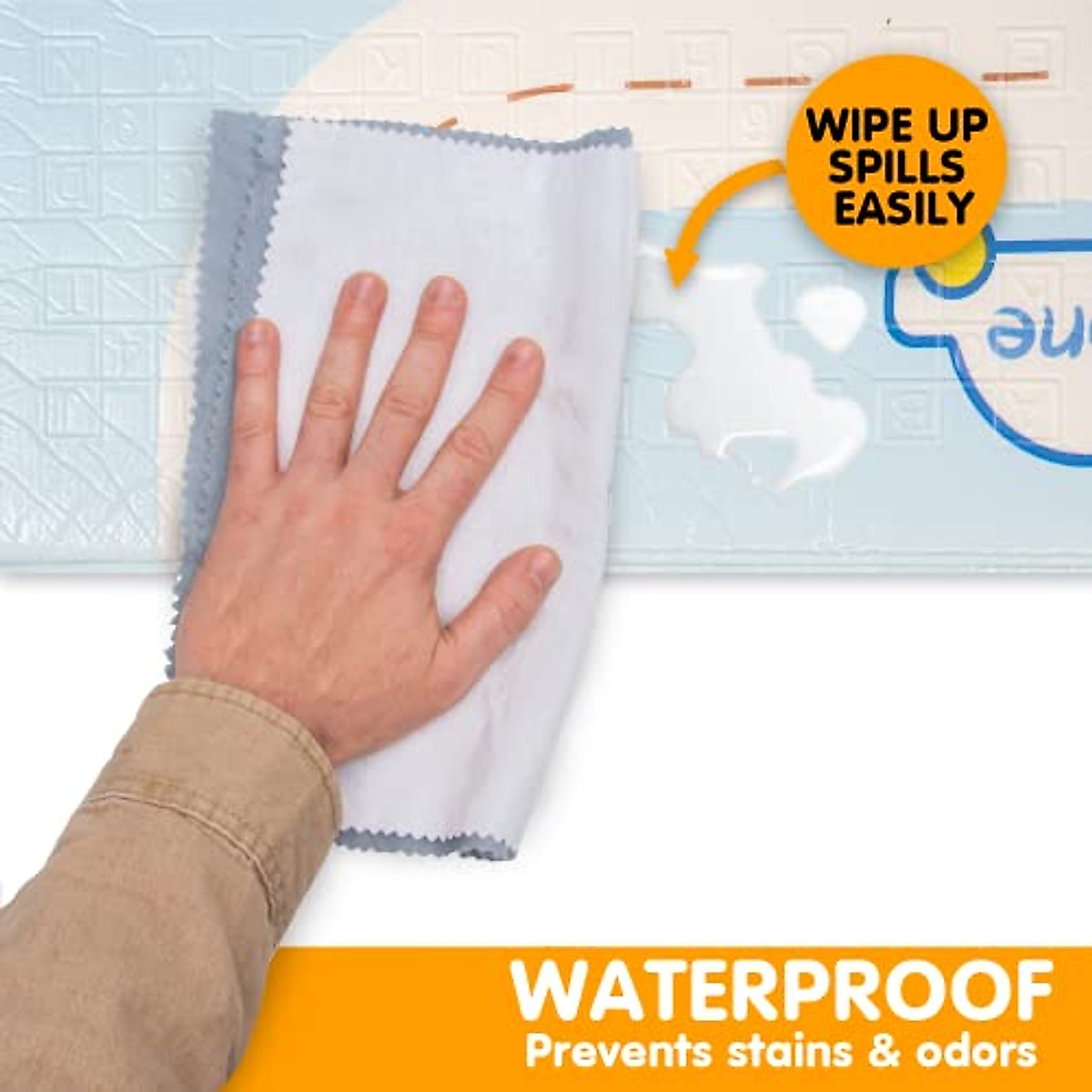 Bammax X-Large Waterproof Foam Padded Baby Play Mat | Reversible & Foldable | Safe & Thick Baby Foam Play Mat | 70" x 78" | Use as Baby Crawling Mat or Kids Play Mat for Floor