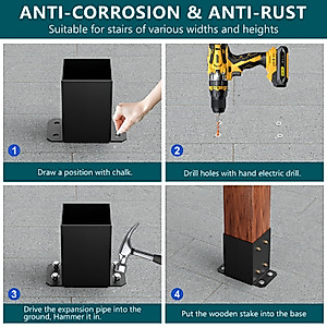 SPACEEUP 4x4 Post Base 10 Pcs, Inner Size 3.6"x3.6" Post Base Brackets, Heavy Duty Powder-Coated Post Anchor Matte Black Wood Post Brackets for Pavilion Deck Railing Support Deck Base Plate