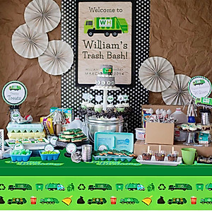 PHOGARY 2 Pack Garbage Truck Tablecloths for Garbage Truck Birthday Party Supplies, Trash Truck Party Table Cover Disposable Plastic Rectangle Table Cloth for Kids Birthday Baby Shower 51" X 86"