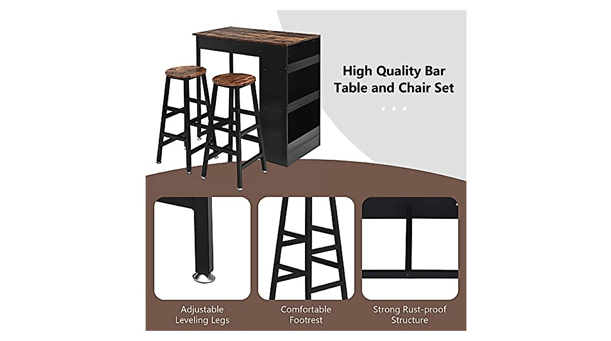 COSTWAY Industrial 3-Piece Bar Table & Chairs Set
