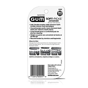 GUM Soft-Picks Advanced, Easy to Use Dental Picks for Teeth Cleaning and Gum Health, Disposable Interdental Brushes with Convenient Carry Case, Dentist Recommended Dental Picks, 90ct (4pk)