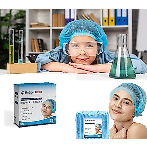 Medical Nation Hair Net, Disposable Pleated Hair Nets | Blue, 100 Count | Bouffant Hair Cap Hair Nets for Food Service, Medical Use - 21" Hairnets for Women & Men- Latex Free with Elastic Band - Blue