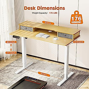 Sweetcrispy Electric Standing Desk Adjustable Height Stand Up Desk, 63 x 24 Inch Sit Stand Desk Adjustable Desk, Home Office Computer Desk with Storage Shelf, Double Drawer, Splice Board, Oak Desktop
