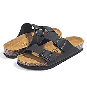 FITORY Mens Sandals, Arch Support Slides with Adjustable Buckle Straps and Cork Footbed Black Size 8