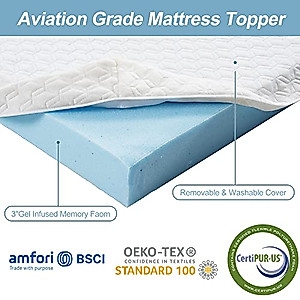 ONLIMET Mattress Topper California King, 3 Inch Gel Memory Foam Mattress Topper for Body Support & Pressure Relief with Breathable & Removable & Washable Bamboo Fiber Cover (72X84'')