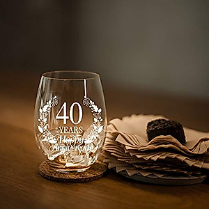 40 Years Happy Anniversary Wine Glass, 40th Anniversary Wedding Gift For Mom, Dad, Wife, Soulmate, Couple, Funny Vintage Unique Personalized, 40 Years Gifts, Funny Vintage Aged To Perfection