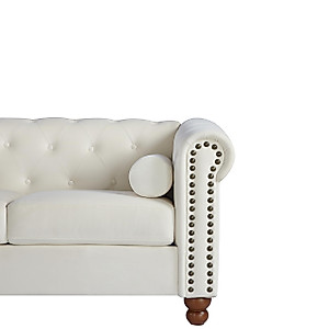 RuiSiSi Classic Traditional Upholstered Sofa with High-tech Fabric Surface, Chesterfield Tufted Fabric Sofa Couch for Living Room, White