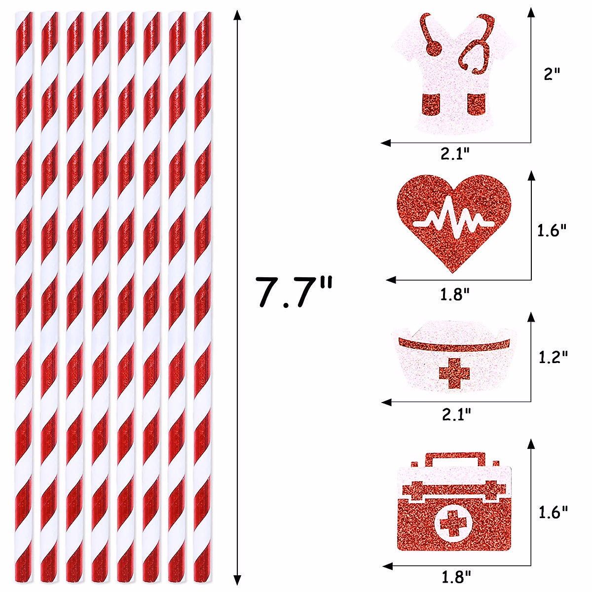 JOYMEMO 24 Pieces Nurse Party Favor Straws - Nurse Graduation Party Decorations Red, Congrats Nursing Decor, Medical RN Themed Foil Stamping Stripe Paper Straw for BSN LPN School Grad Party