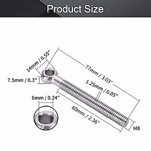 MroMax M8x70mm Machinery Shoulder Swing Lifting Eye Bolt 304 Stainless Steel Metric Thread Silver 2pcs