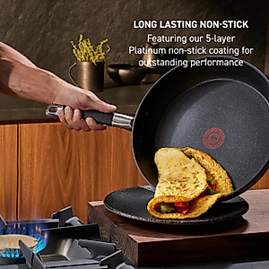 T-Fal Stone Force Platinum Non Stick Fry Pan Set 2 Piece, 8 inch and 10.5 inch, Oven Broiler Safe 400°F, Cooking Frying Pans, Kitchen Skillets, Pots and Pans Set Nonstick, Dishwasher Safe, Black