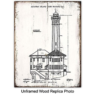 Historic Lighthouse Patent Print Wall Art - 8x10 Vintage Photograph Set for Beach Home, Living Room, Bedroom Decor - Unique Gift for Ocean, Sea Nautical Fans - Rustic Retro Shabby Chic Poster Photo