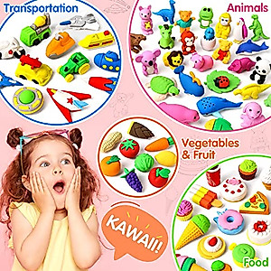 Arscniek 40 Pack Pencil Erasers for Kids Bulk Toys, Puzzle Animal Erasers 3D Mini Erasers Take Apart Food Erasers, Party Favors Desk Pets Classroom Prizes Treasure Box Stocking Stuffers for Kid Gifts