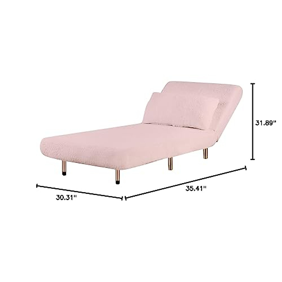 GIA Tri-Fold Convertible Sherpa Sofa Bed Chair with Removable Pillow and Legs, Set of 2, Pink