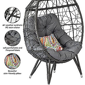 Wallowsun Patio Basket Wicker Chair PE Rattan Egg Lounge Chair with Cusion Pillow for Outdoor or Indoor