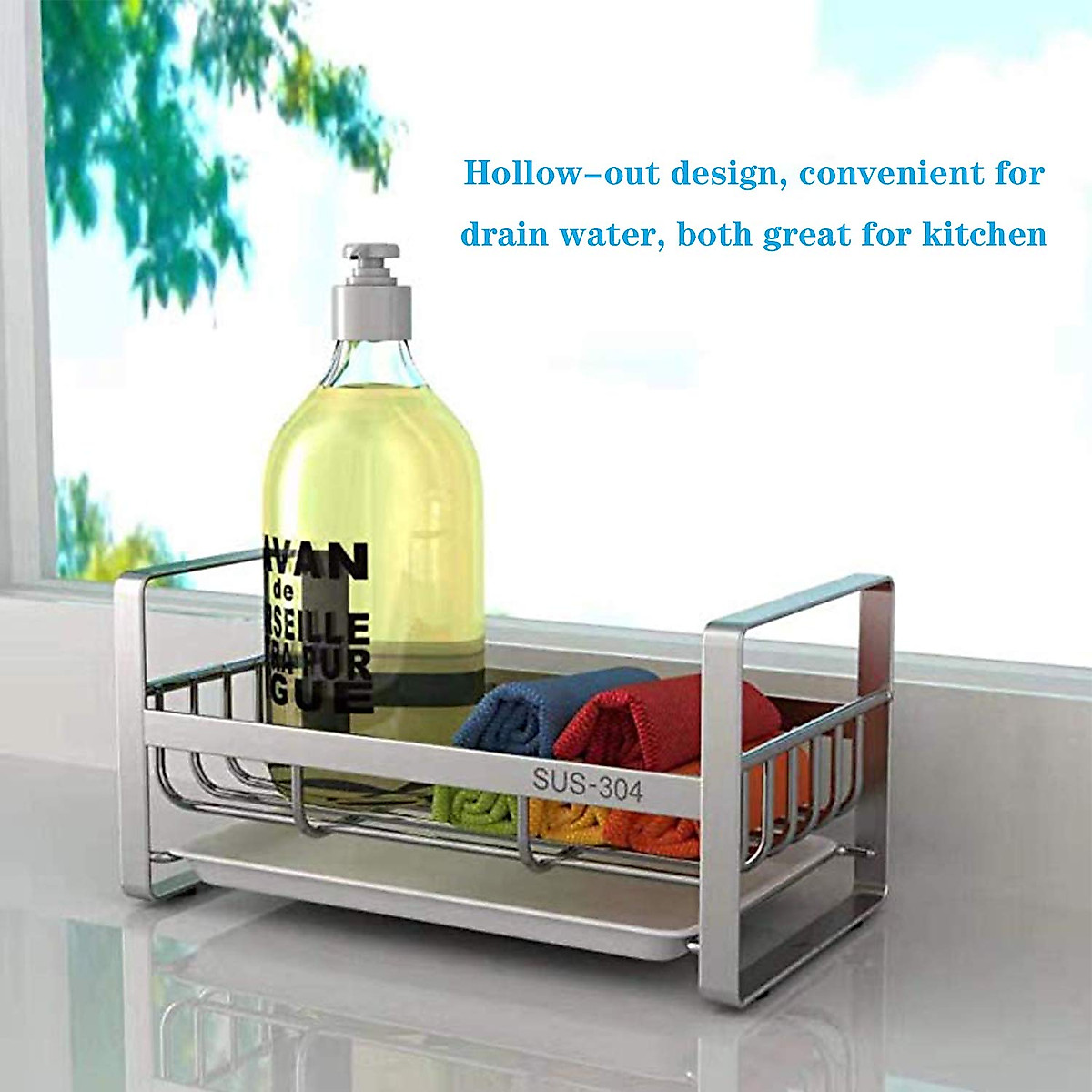 JiangWaveT Kitchen Sink Caddy Sponge Holder Sink Sponge Holder for Sink, Caddy Organizer,Sink Tray Drainer Rack, Soap Dish Dispenser Brush Holder Storage Kitchen Accessories,Black