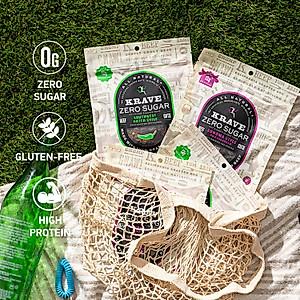 KRAVE Zero Sugar Beef Jerky, Variety Flavors - All Natural 100% Grass Fed Beef - Protein Packed Keto Snacks Roasted for Maximum Flavor - Gluten Free - 2.1 Ounce (Pack of 4)