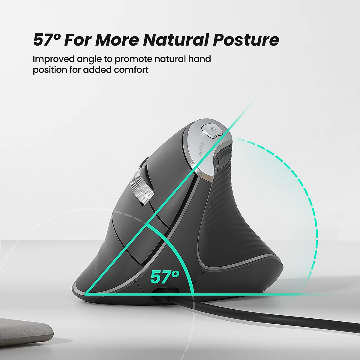 Nulea M504 Wired Vertical Mouse, USB Ergonomic Optical Mouse with 4 Adjustable DPI, 11 RGB Backlight Modes, Compatible for Laptop, PC, Desktop, Mac, Grey