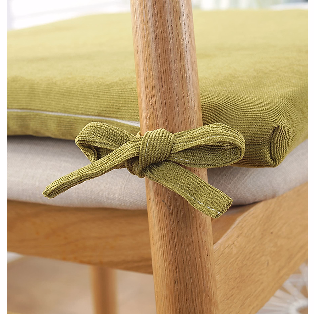 Happiness Decoration Chair Cushions for Dining Chairs Reversible Corduroy Chair Pads with Ties Soft Nonslip Seat Cushions Machine Washable Kitchen Square Chair Pads,18 x 18 Inch (Beige)