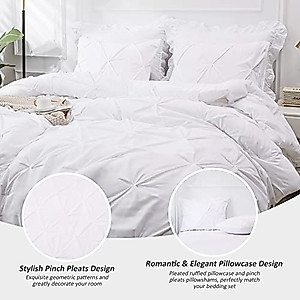 LUCKYBULL White King Comforter Set 8 Pieces Pintuck Bed in a Bag, Pinch Pleat Soft Textured Microfiber Bedding with Sheets, Skirt, Pillowcases & Shams for King Bed