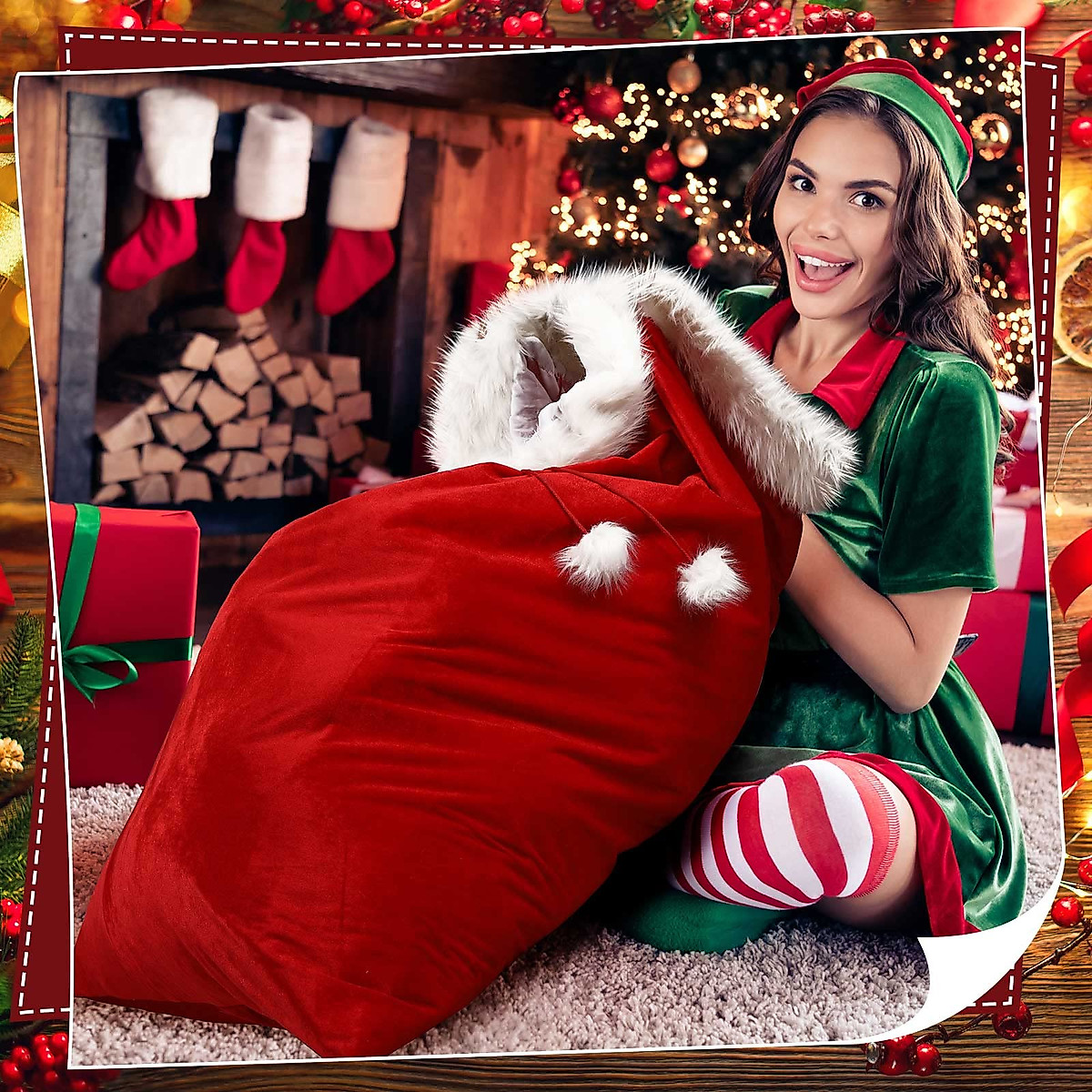 56 x 36 in Jumbo Christmas Red Velvet Santa Bag Giant Santa Gift Sack with Cord Drawstring Christmas Extra Large Santa Claus Bag Sack Christmas Drawstring Bag Gift Wrap Bag for Xmas Present (1)