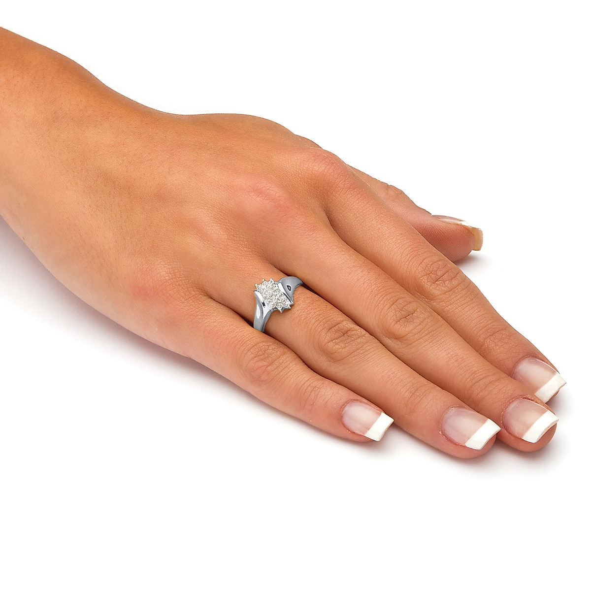 PalmBeach Yellow Gold-Plated or Platinum-Plated Sterling Silver Genuine Diamond Accent Cluster Ring Size 8