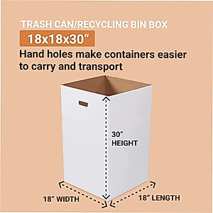 AVIDITI Cardboard Trash Cans and Recycling Bins, 40 Gallon 18"L x 18"W x 30"H 10-Pack | Reuseable and Disposeable Pop Up Garbage Boxes Container for Party, Parties, Recycle, Outdoor Events, White Box
