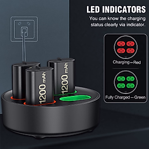 Charger for Xbox One Rechargeable Battery Pack, Charger Station for Xbox One Controller Battery Pack, Xbox One Accessories with 4×1200mAh Xbox Battery Pack for Xbox Series X|S/Xbox One S/X/Elite