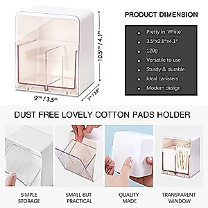 Leadiy Qtip Holder Cotton Pads Organizer, Cotton Ball Holder for Bathroom Canisters, Q Tip Storage Organizer with Clear Lid Bathroom Container Box 2 Sections Storage