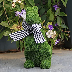 Mingfuxin Easter Furry Flocked Bunny, Faux Moss Rabbit Easter Table Décor, Moss Bunnies Resin Rabbit Holiday Easter Figure Statue Spring Table Garden Easter Decorations