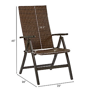 Greendale Home Fashions Outdoor Reclining Brown PE Wicker Folding Chair, No Cushion