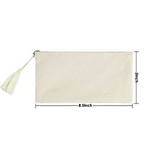Cawvox Blank Makeup Bags, 6 PCS Blank DIY Craft Canvas Pencil Pouch Bulk Sublimation Cosmetic Bag Multi-Purpose Travel Toiletry Tassel Zipper Bags (Beige 8.5 × 5.1 Inch)